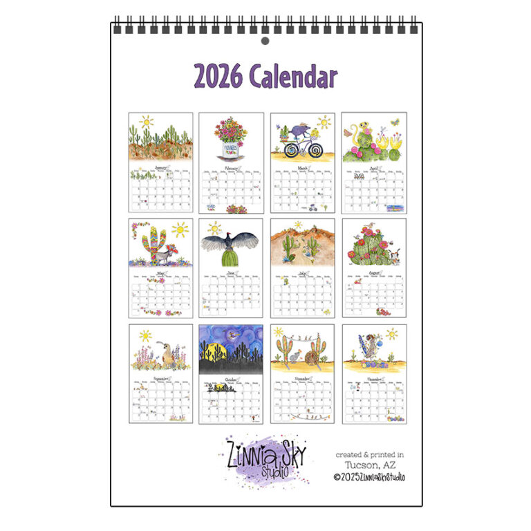 2026 Whimsical Desert Wall Calendar Small - Zinnia Sky Studio
